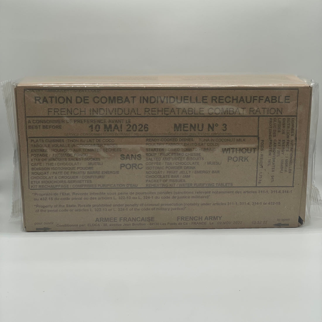 French Armed Forces 24 Hour RCIR MRE Ration Pack (Menu 3) – MRE Europe